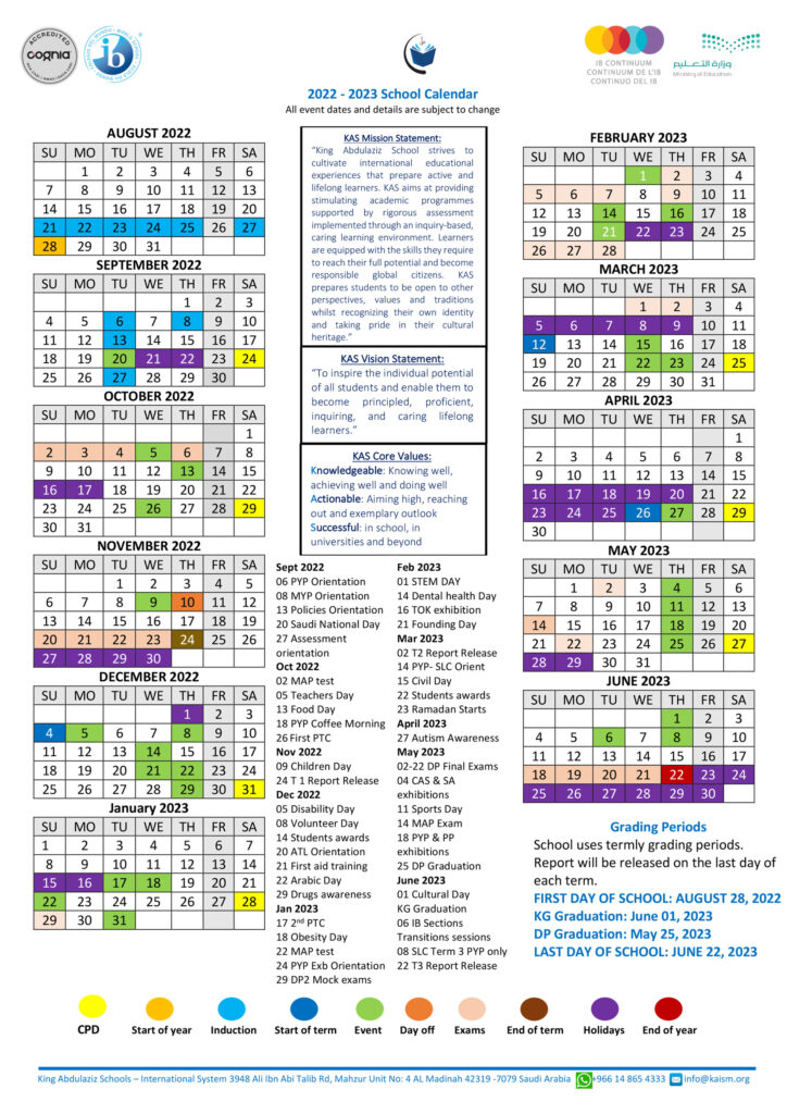 Academic Calendar – King Abdulaziz School